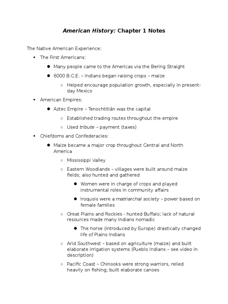 American History: Chapter 1 Notes | PDF | Native Americans In The ...