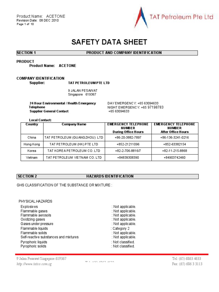 Acetone Sds | Toxicity | Dangerous Goods | Free 30-day Trial | Scribd