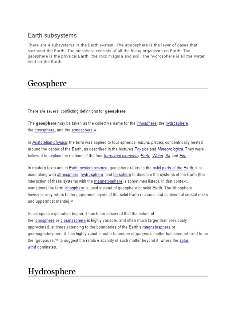 Earth Subsystems | Earth & Life Sciences | Physical Geography