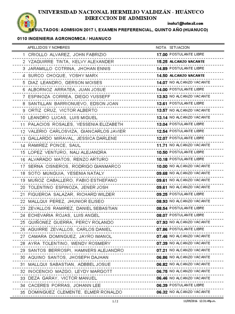 Resultados Generales Examen Quinto Preferencial UNIHEVAL 2017-I - INOHA ... Resultados Generales Examen Quinto Preferencial UNIHEVAL 2017-I - INOHA ...