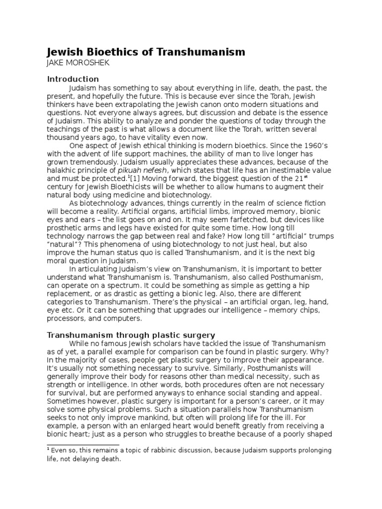 Jewish Bioethics of Transhumanism | PDF | Transhumanism | Bioethics