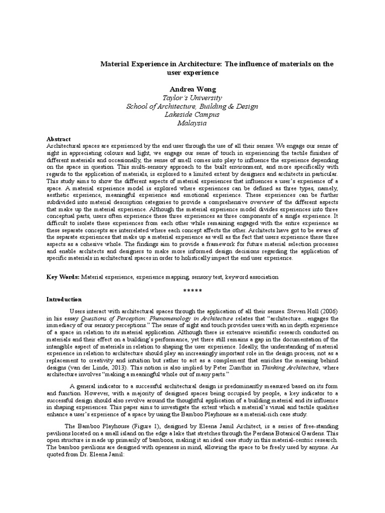 Material Experience in Architecture | PDF