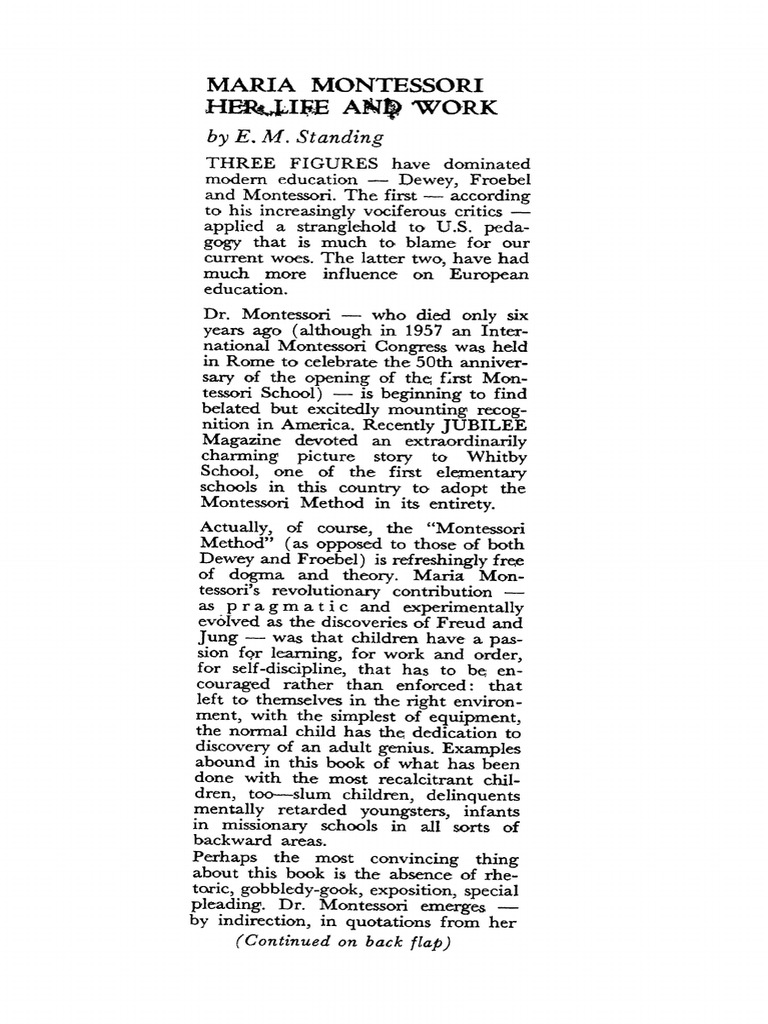 Maria Montessori Her Life and Work by E. M. Standing PDF | PDF ...