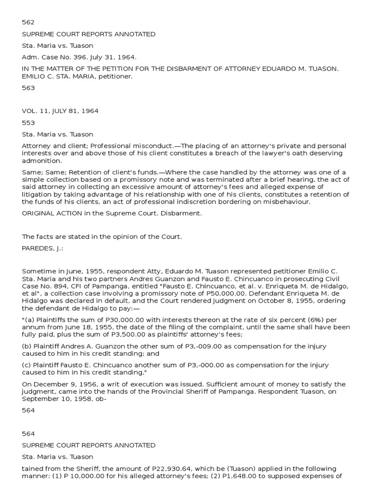 Sta. Maria vs. Tuason, 11 SCRA 562 | PDF | Attorney's Fee | Lawsuit
