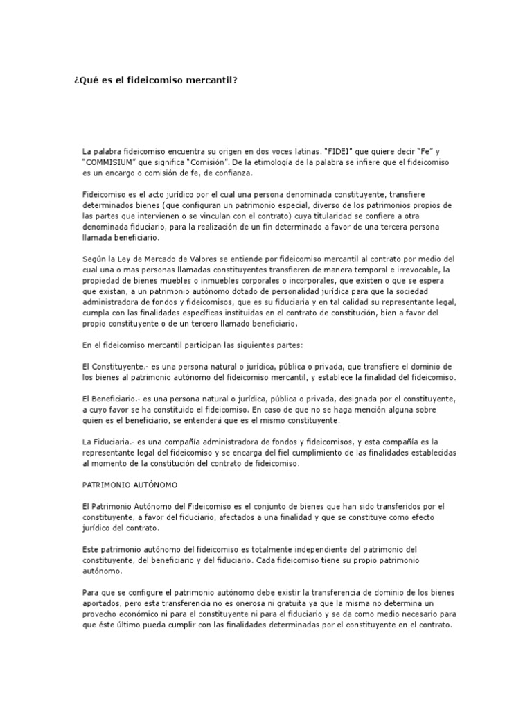 Qué Es El Fideicomiso Mercantil y El Reporto | PDF | Ley de fideicomiso ...
