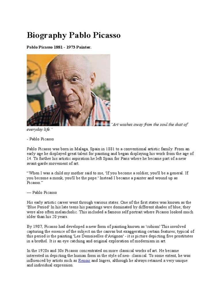 Biography Pablo Picasso | PDF | Pablo Picasso | Unrest
