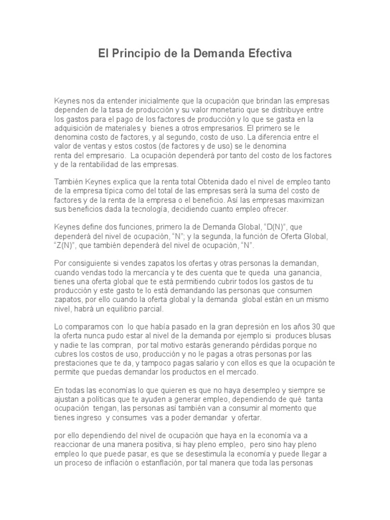 El Principio de La Demanda Efectiva | PDF | Oferta (economía) | Empleo ...