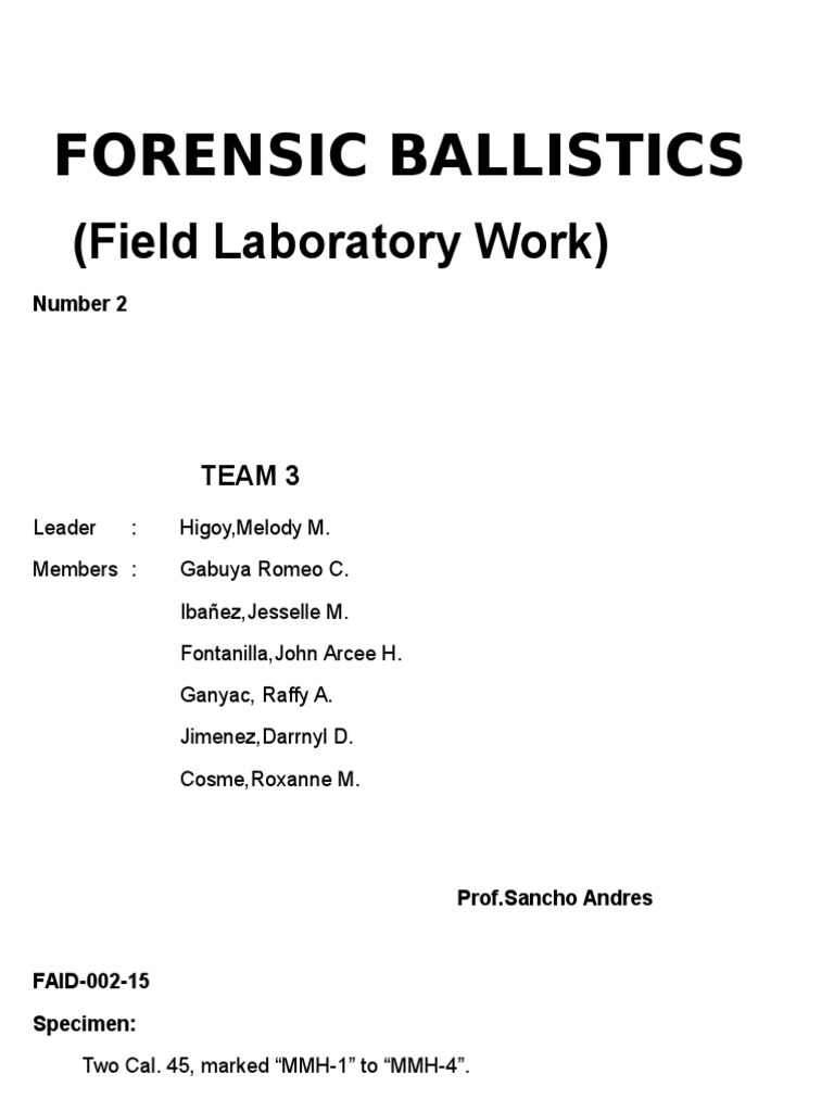 Forensic Ballistics: (Field Laboratory Work) | PDF
