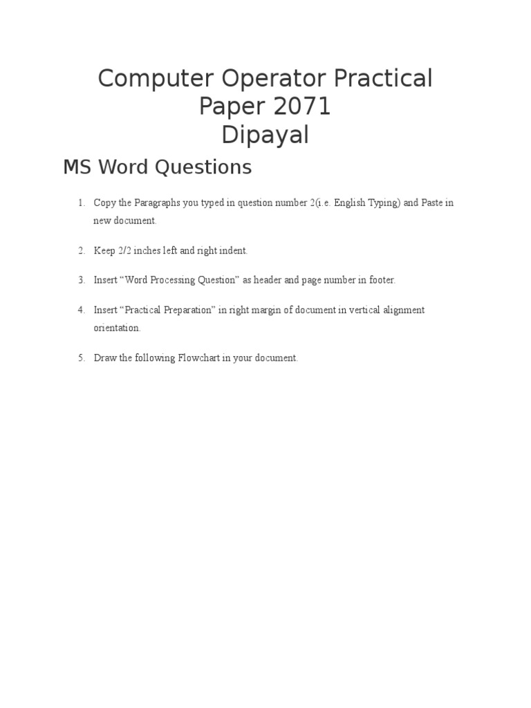 Computer Operator Practical Paper 2071 | PDF | Paragraph | Information ...