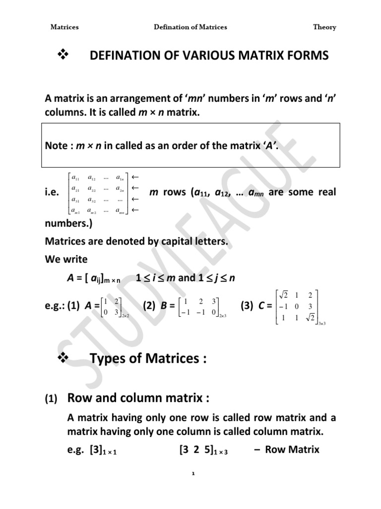 Types of Matrices Explained | PDF | Matrix (Mathematics) | Matrix Theory