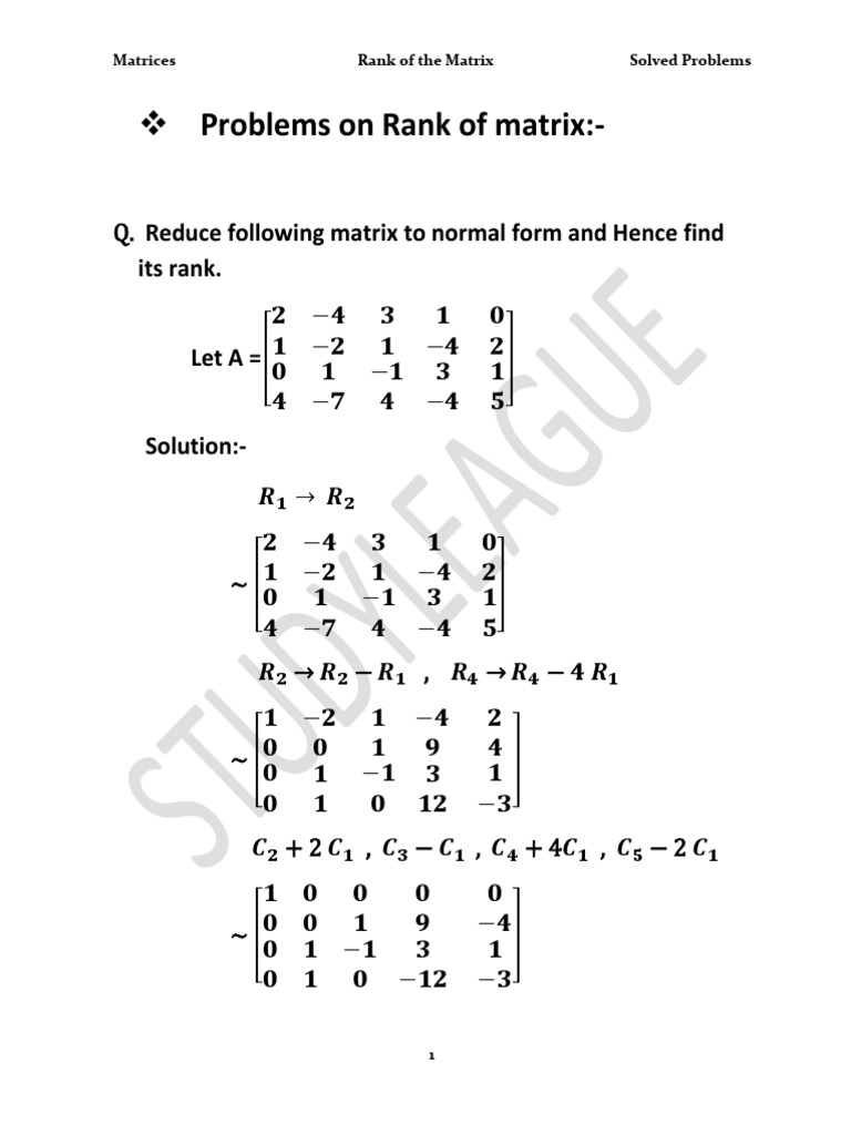 2 1problems On Rank Of Matrix Pdf Operator Theory Matrix