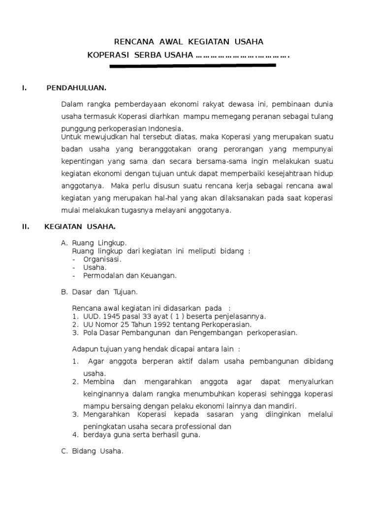 Rencana Awal Kegiatan Usaha | PDF