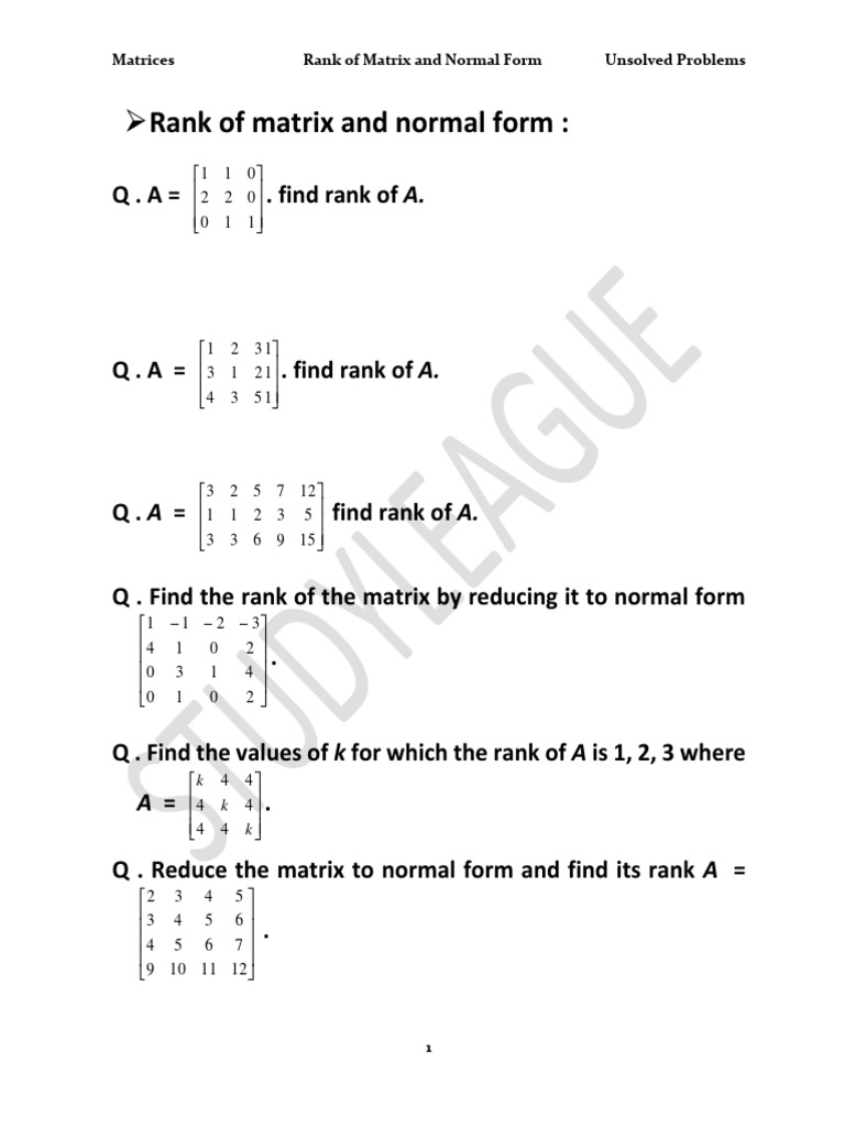 2.1rank of Matrix and Normal Form | PDF