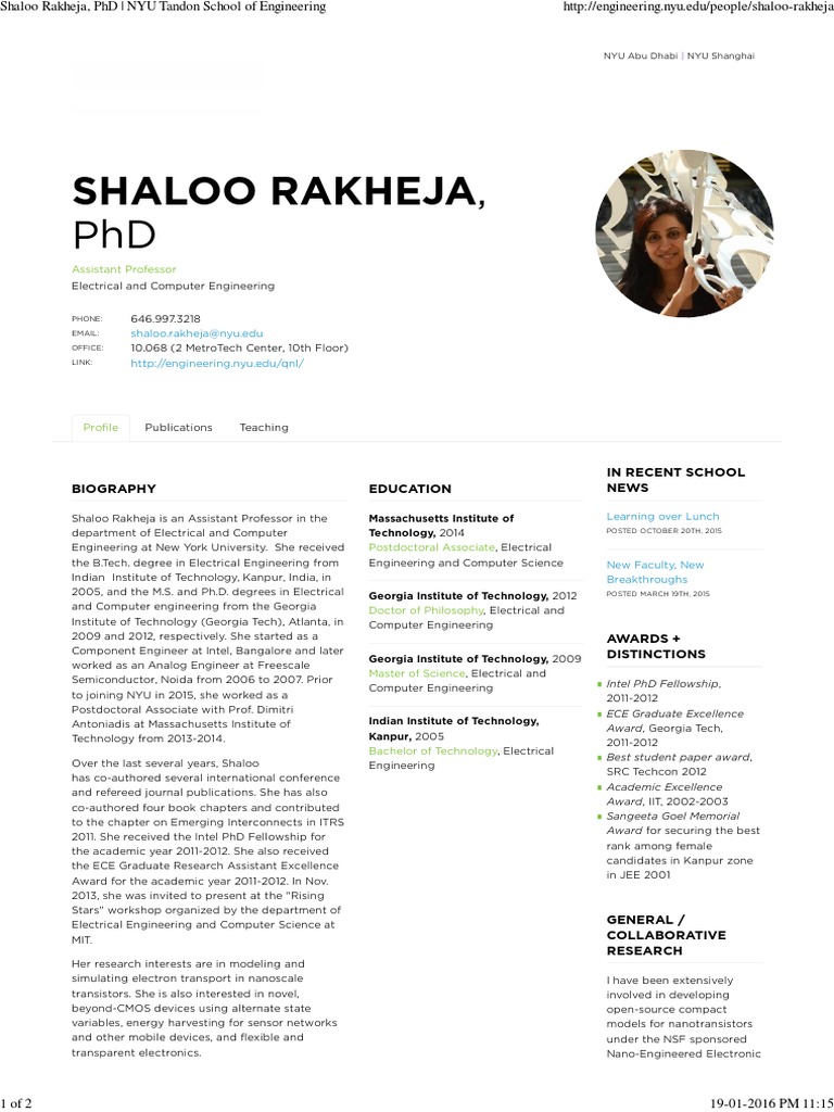 Shaloo Rakheja, PHD - NYU Tandon School of Engineering | PDF | Doctor ...