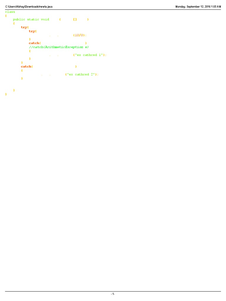 Java Nested Try-Catch Example | PDF | Teaching Methods & Materials | Computers