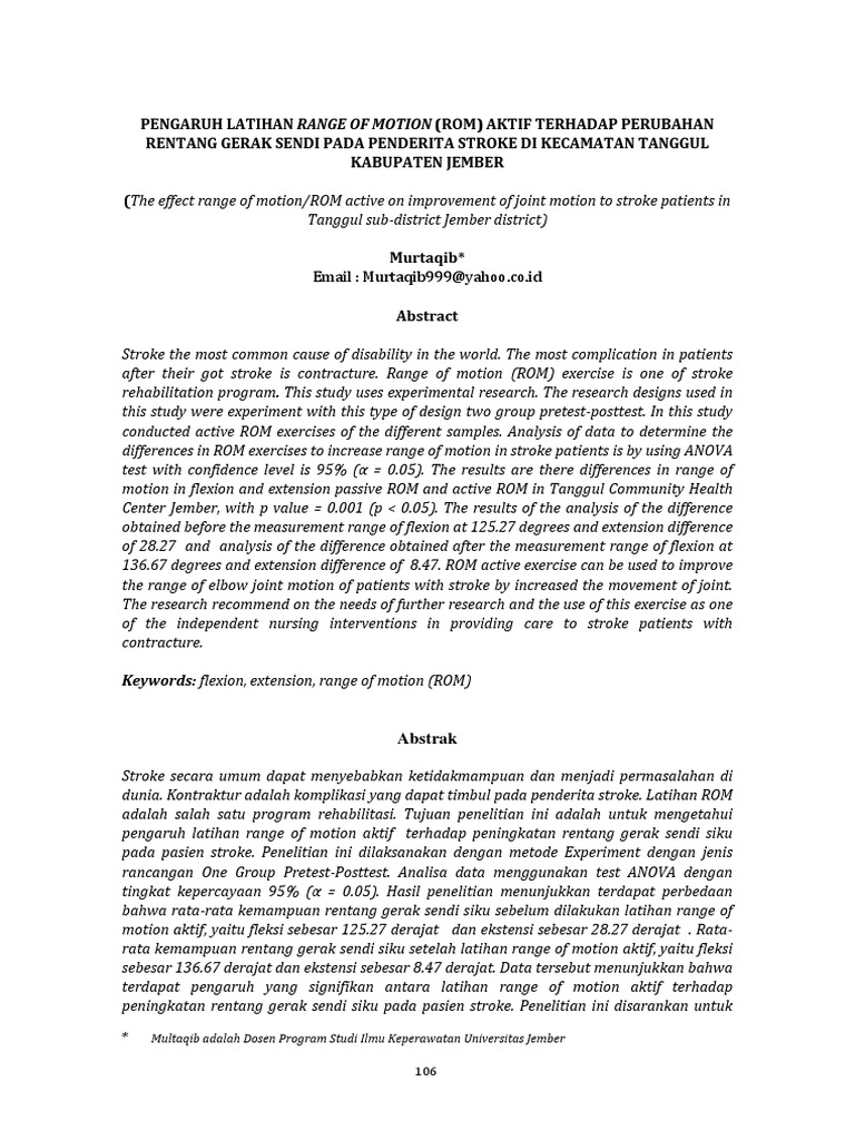 Pengaruh Latihan Range of Motion (Rom) Aktif Terhadap Perubahan Rentang ...