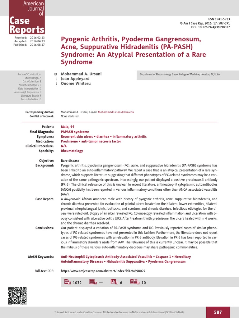 Pyogenic Arthritis, Pyoderma Gangrenosum, Acne, Suppurative ...