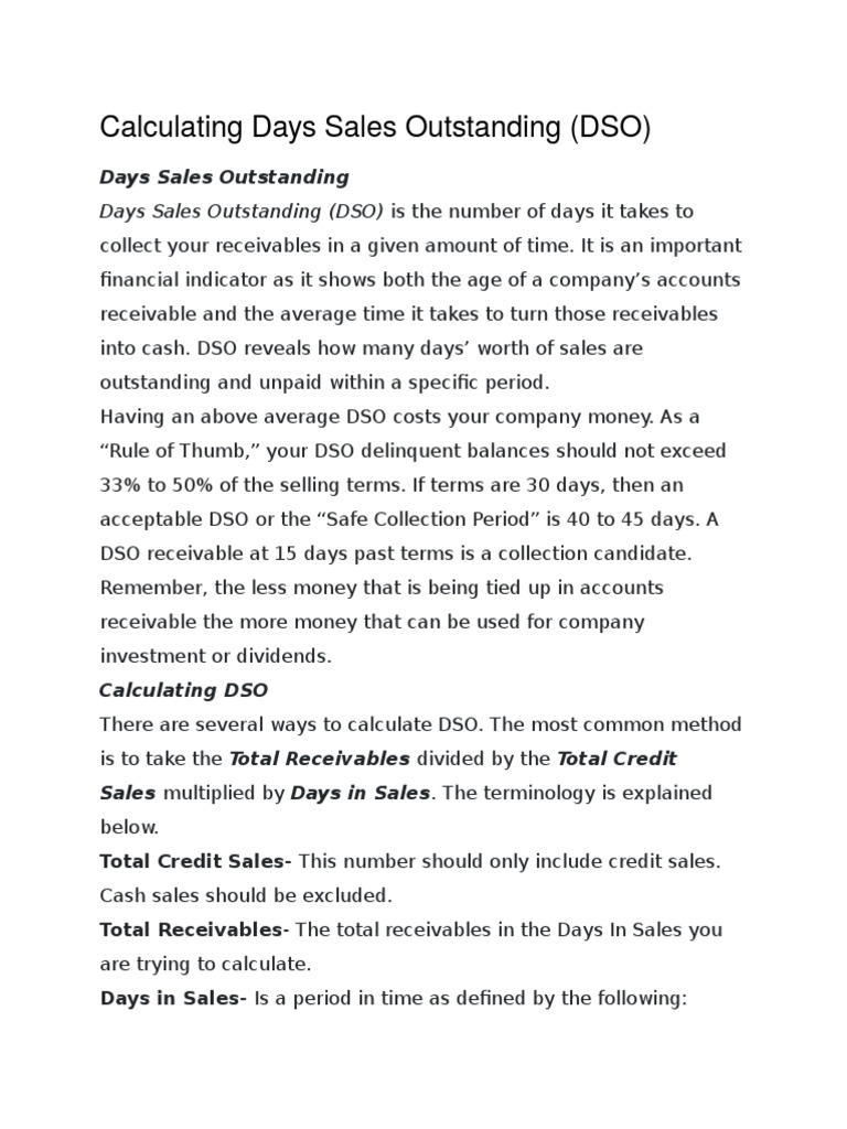Calculating Days Sales Outstanding | PDF | Financial Economics | Money