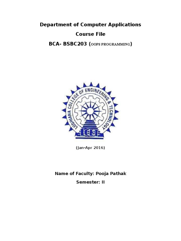 Department of Computer Applications Course File BCA-BSBC203 | PDF