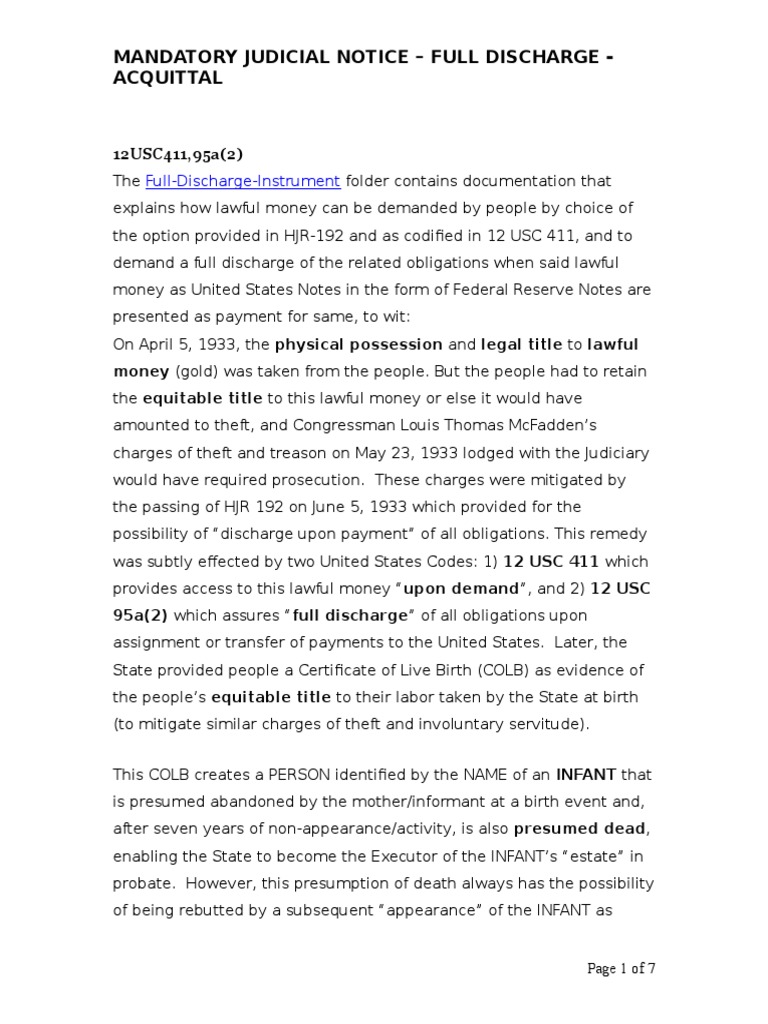 MJCN - Full discharge-12USC411 | PDF | United States Code | Money