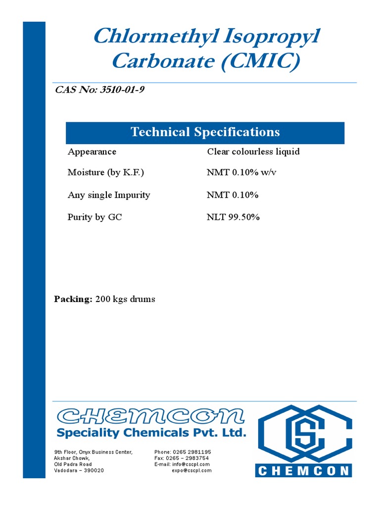 Chlormethyl Isopropyl Carbonate (CMIC) : Technical Specifications | PDF