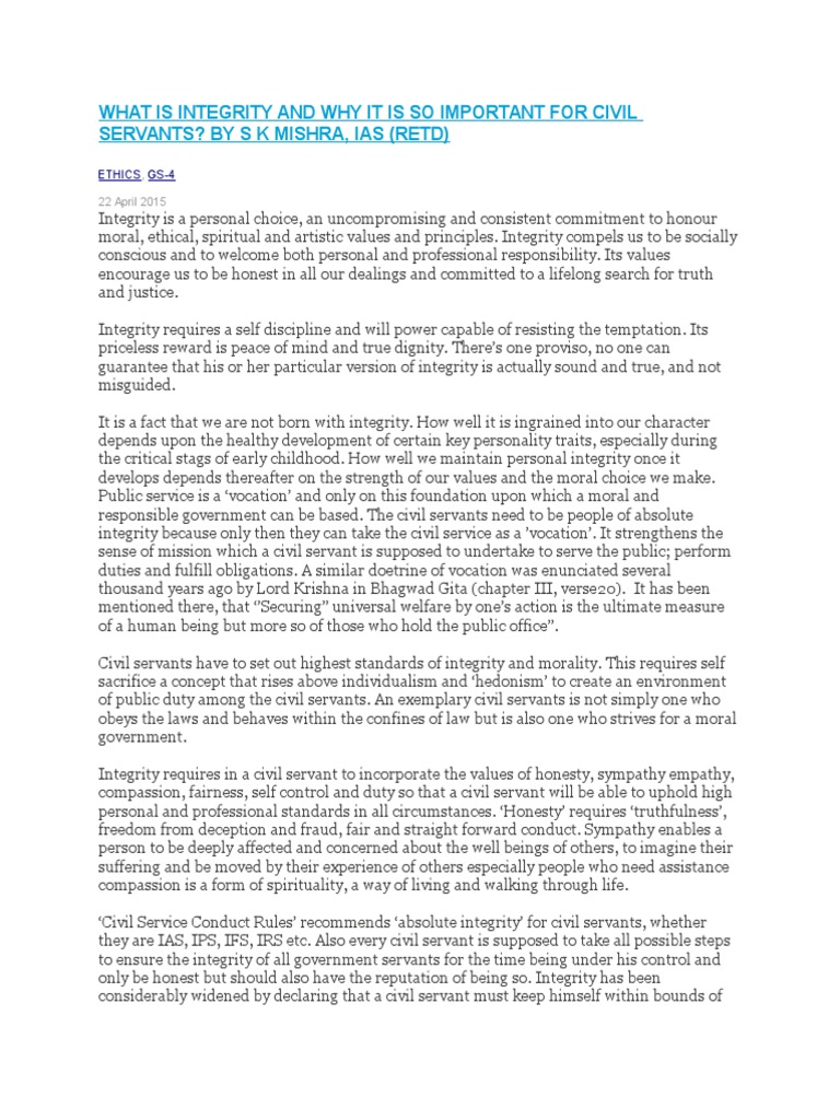 What Is Integrity and Why It Is So Important For Civil Servants | PDF ...