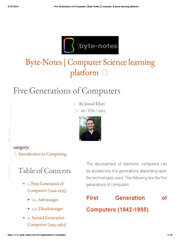 Five Generations of Computers - Byte-Notes - Computer Science Learning ...