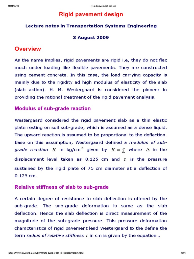 Rigid Pavement Design PDF | PDF | Stress (Mechanics) | Bending