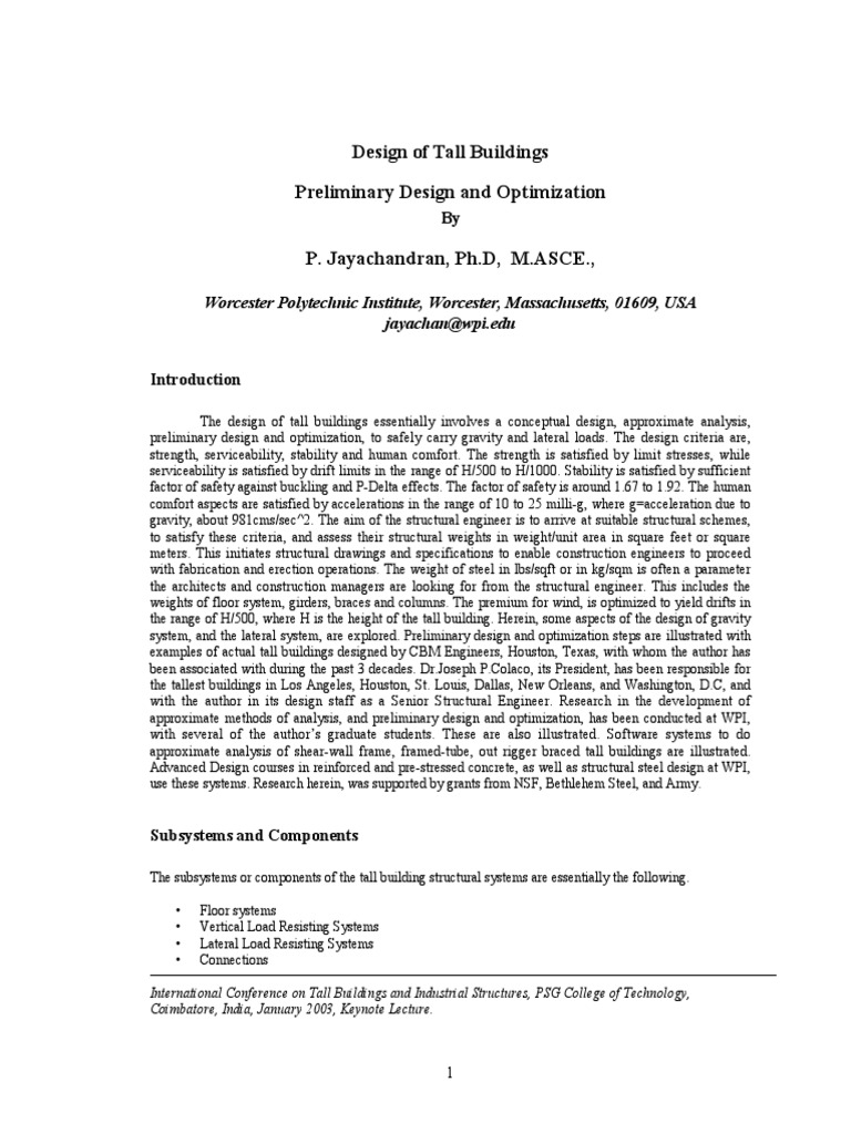 Preliminary Design and Optimization of Tall Building Structural Systems ...