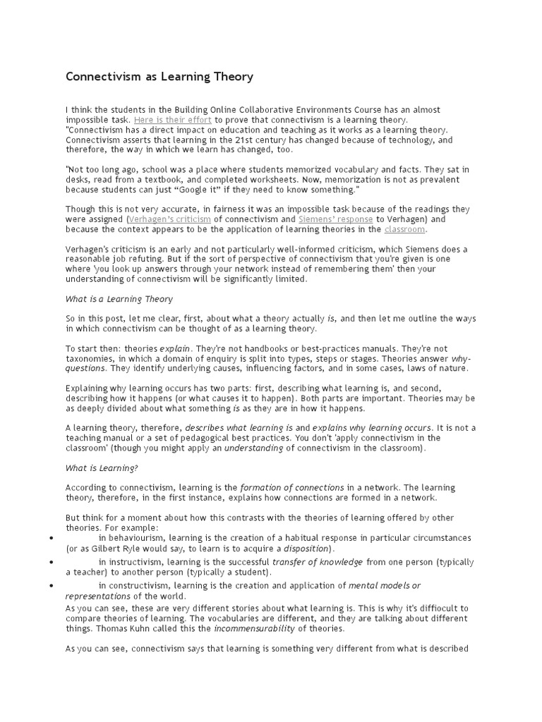 Connectivism as Learning Theory | Learning | Cognition