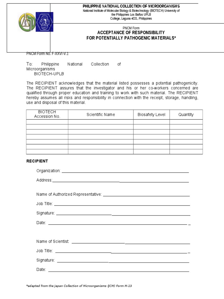 Acceptance of Responsibility Form 2 | PDF