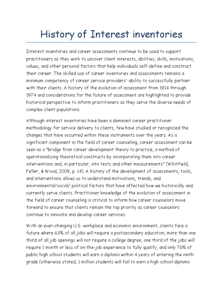 History of Interest Inventories | PDF | Motivation | Motivational