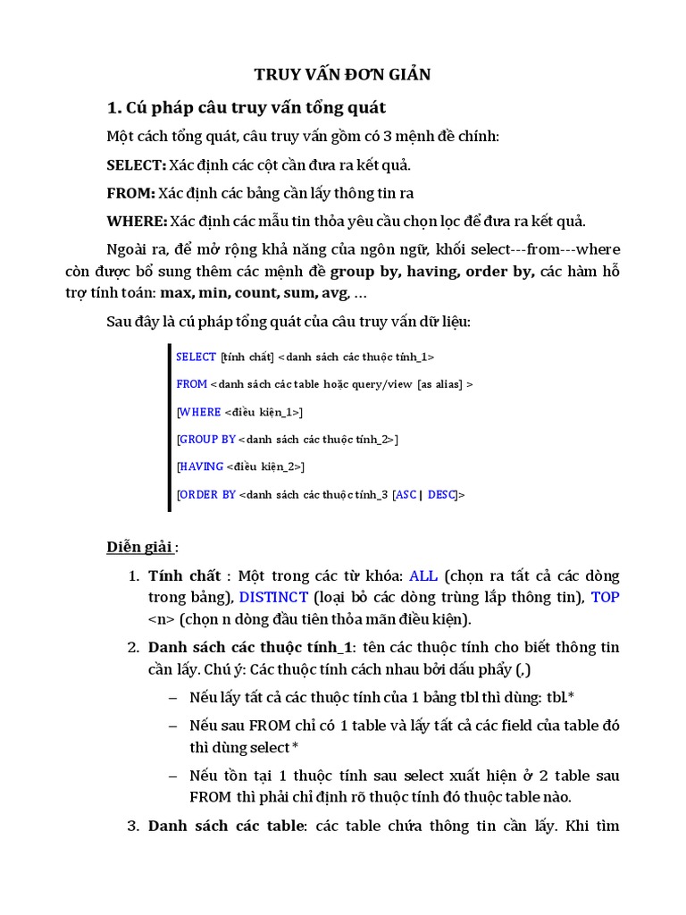 CSDL-Lab3-Truy Van Don Gian | PDF