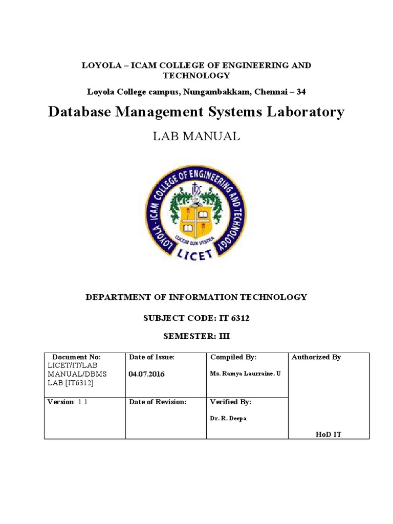 DBMS lab manual.pdf | Pl/Sql | Relational Database DBMS lab manual.pdf | Pl/Sql | Relational Database