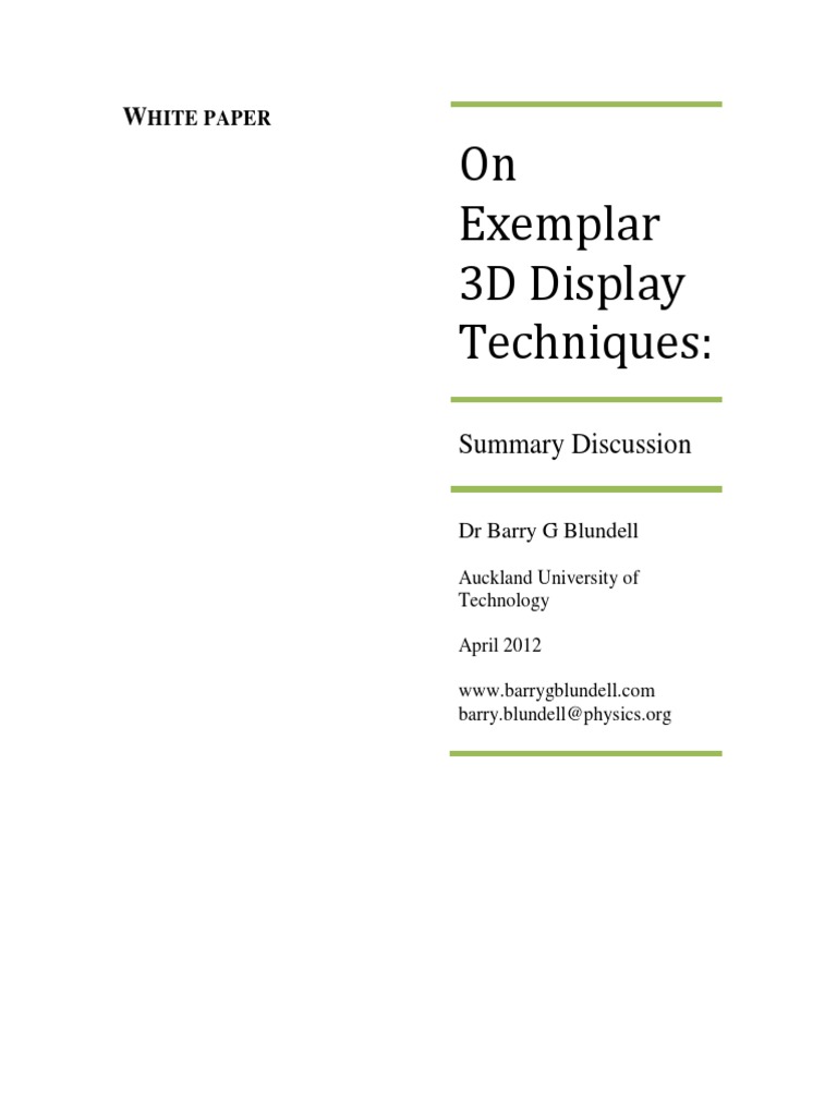 On Exemplar 3D Display Techniques:: Summary Discussion | PDF ...