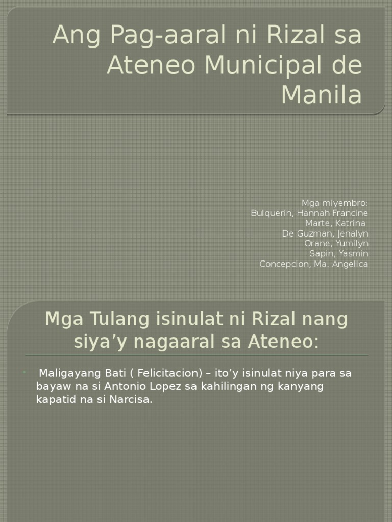 Ang Pag-Aaral Ni Rizal Sa Ateneo Municipal de | PDF