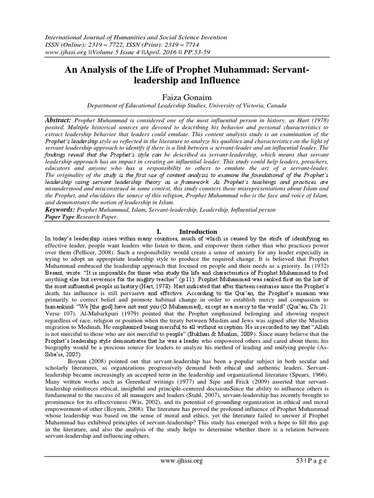 Prophet Muhammad: Servant-Leadership Analysis | PDF