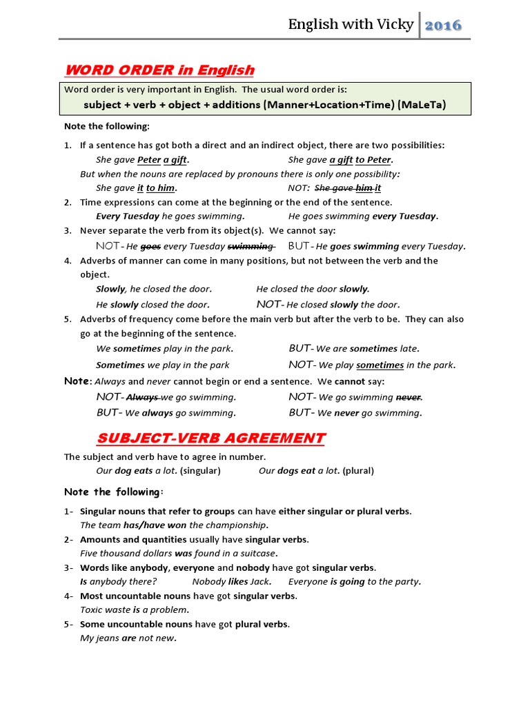 English Word Order Explained | PDF | Verb | English Language