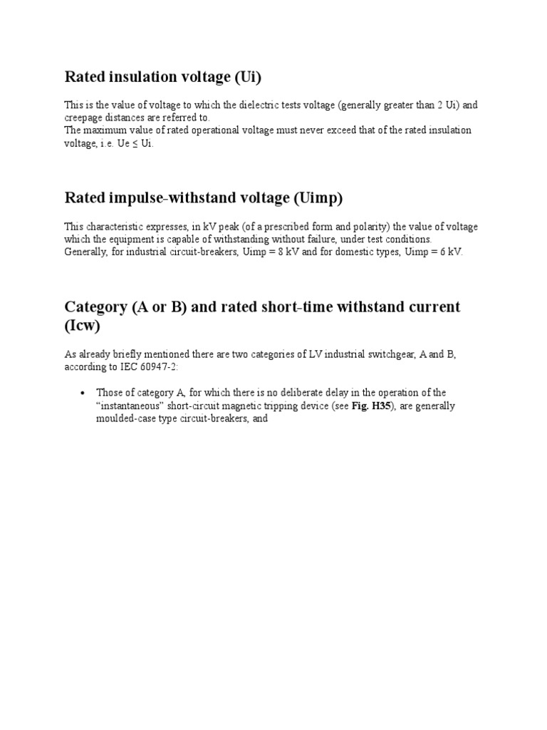 Rated insulation voltage, impulse withstand voltage, short-circuit ...
