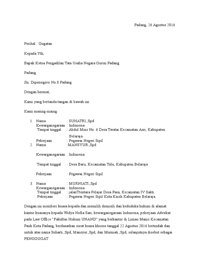Contoh Surat Gugatan Ptun | PDF