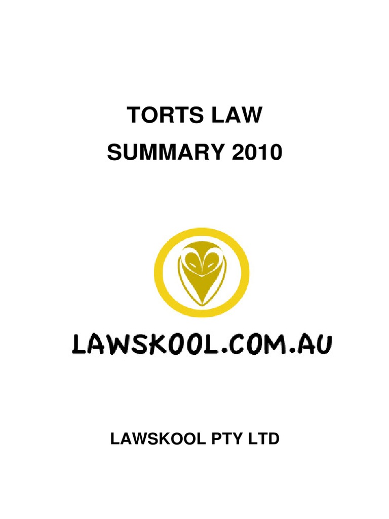 Torts Law Summary - Sample | PDF | Duty Of Care | Negligence