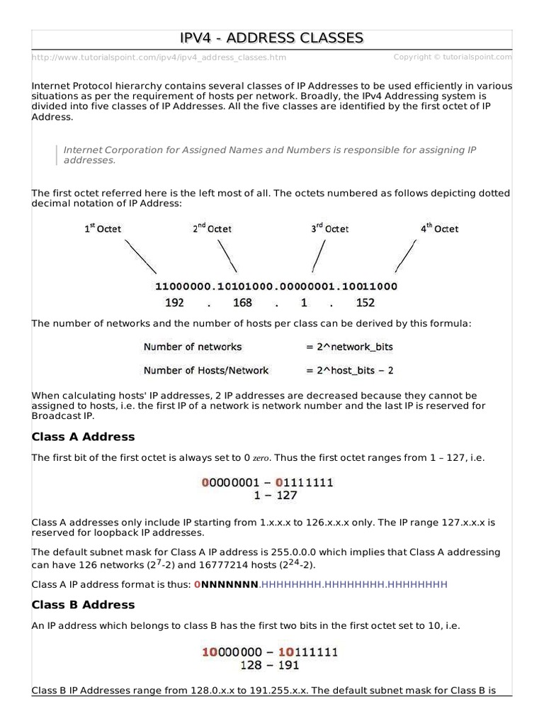 ipv4_address_classes.pdf | Ip Address | Communications Protocols