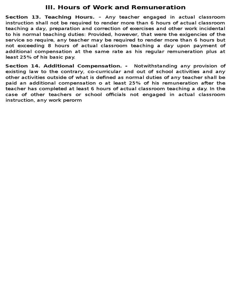 Section 13. Teaching Hours. - Any Teacher Engaged in Actual Classroom ...