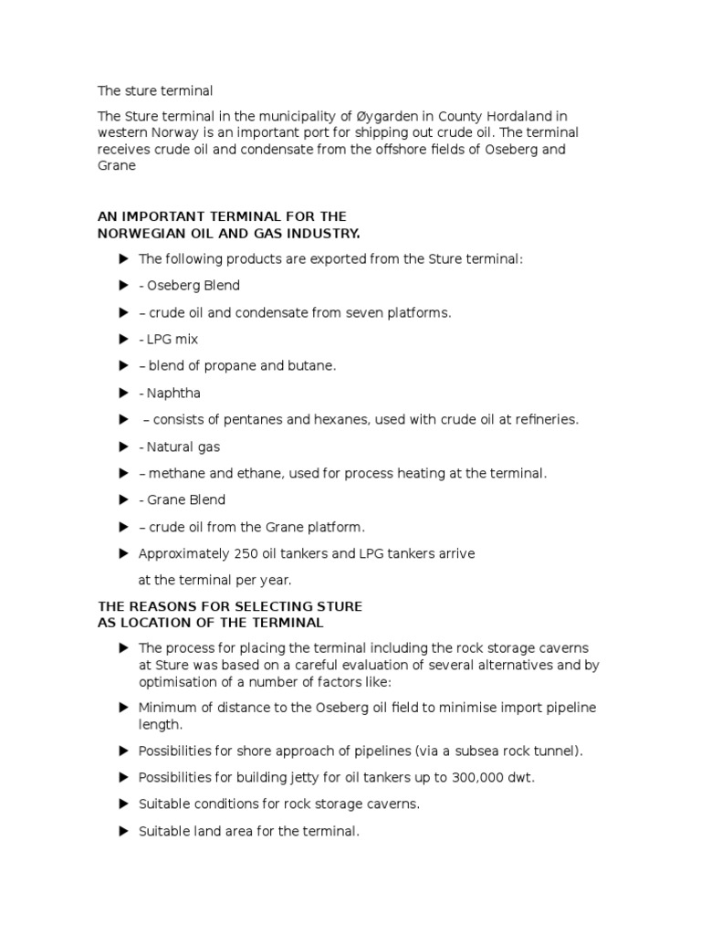 The Sture Terminal | PDF | Petroleum | Gases
