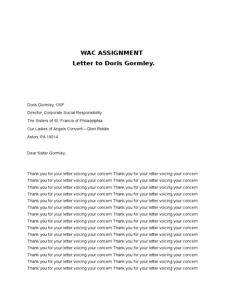 Wac Assignment Letter To Doris Gormley | PDF