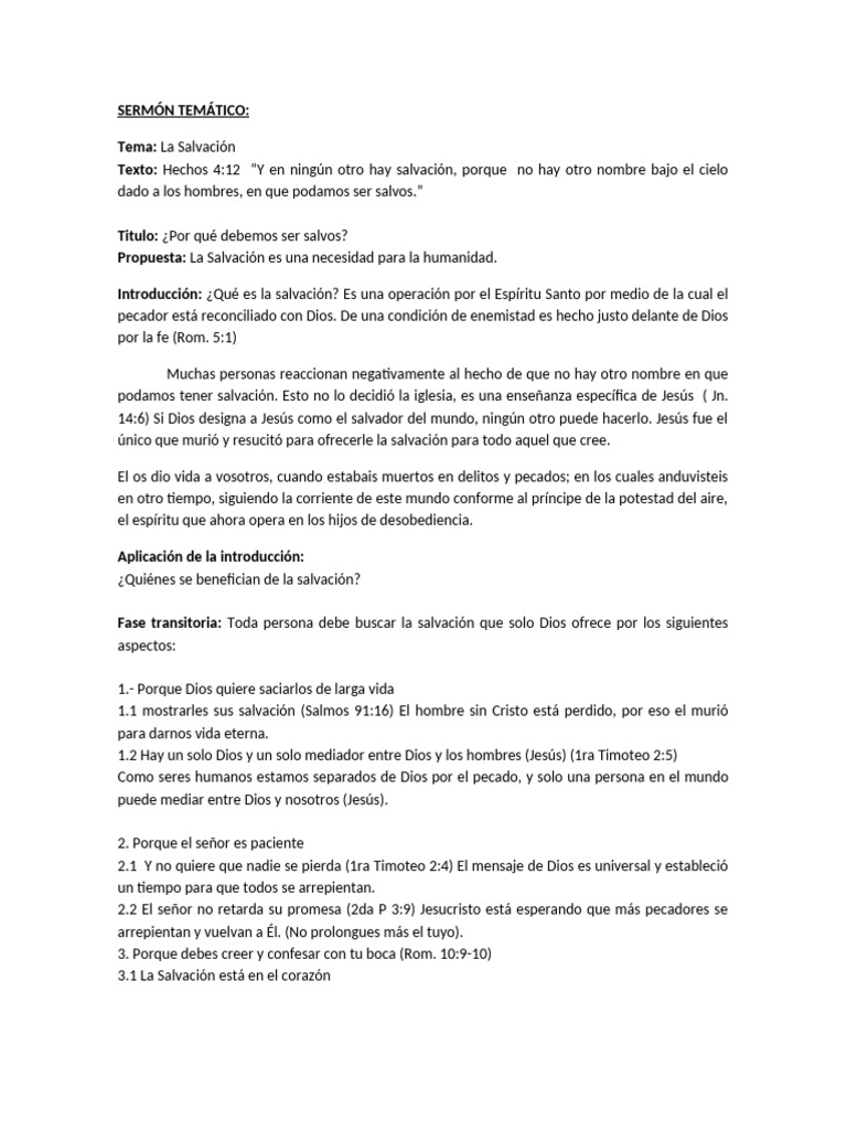 Sermón Temático | PDF | Salvación | Jesús
