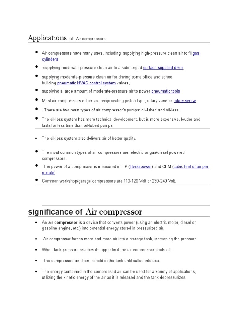 Key Applications of Air Compressors | PDF | Battery (Electricity) | Gas ...