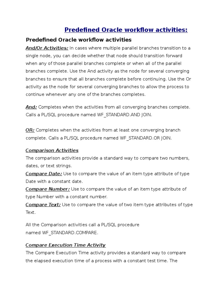 Predefined Oracle Workflow Activities | PDF | Pl/Sql | Sql