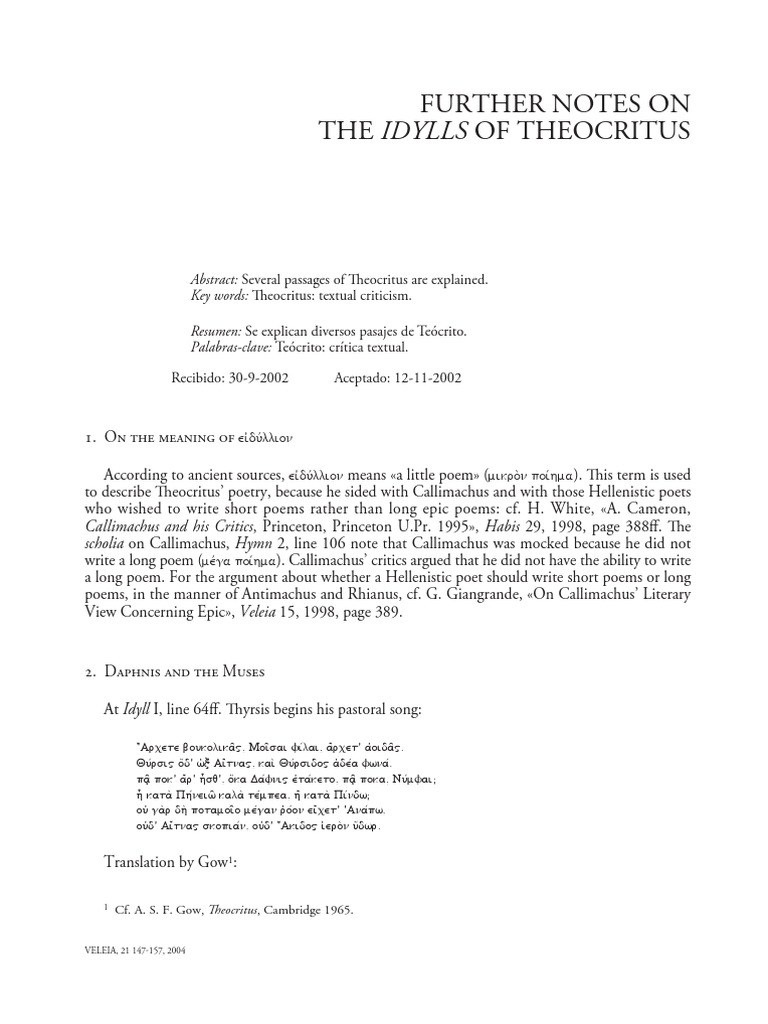 Further Notes On The Idylls of Theocritus | PDF | Poetry