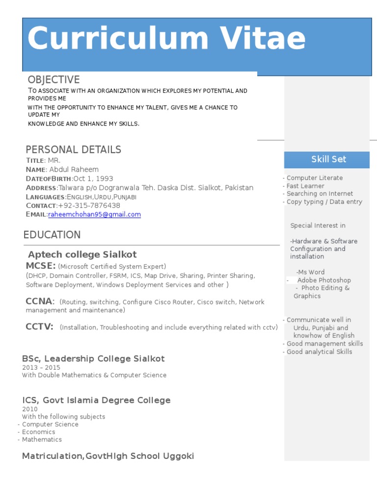 Curriculum Vitae: Objective | PDF